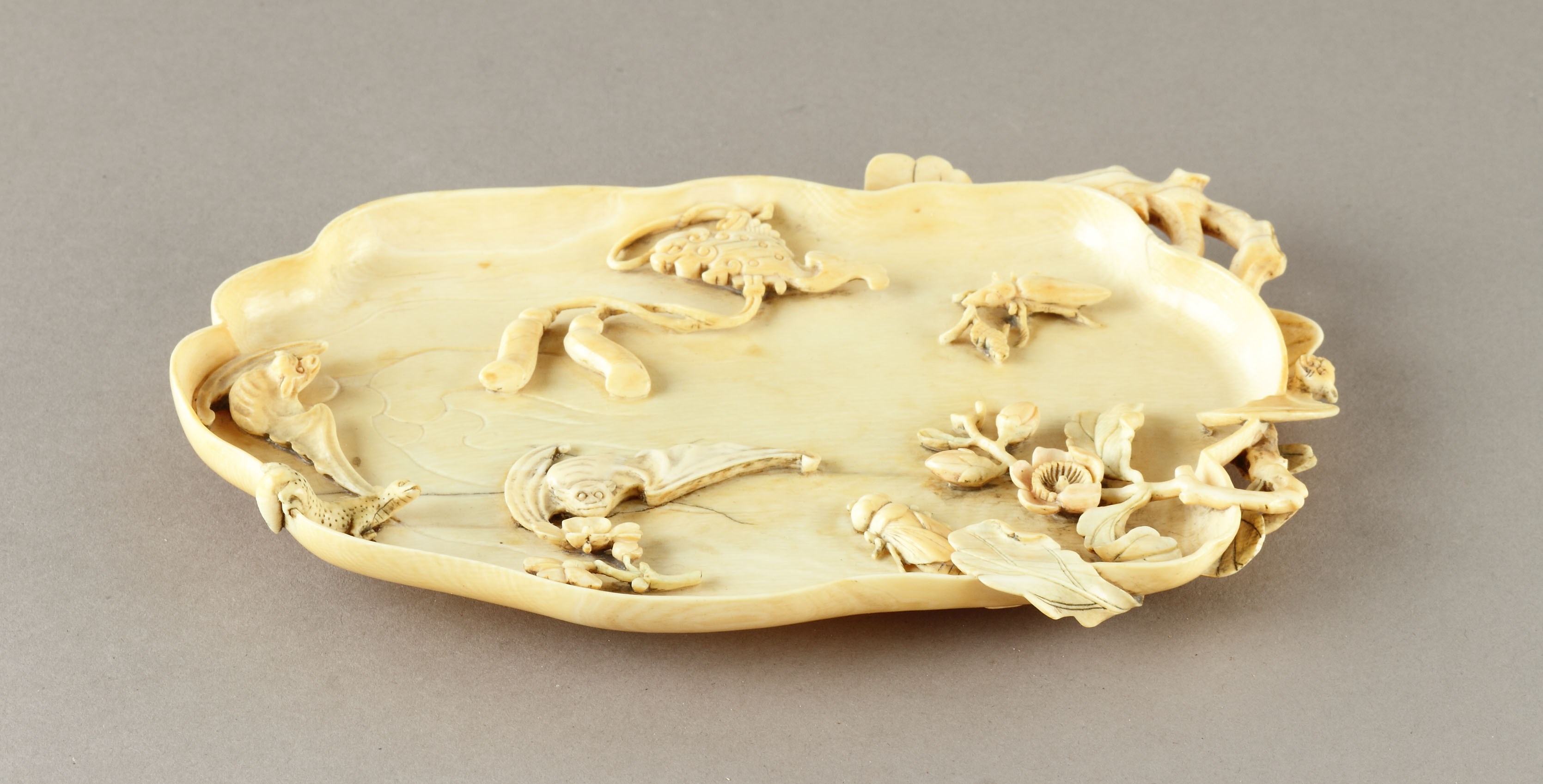 Chinese Ivory Tray of Loquat Form Naturalistically Carved in High ...