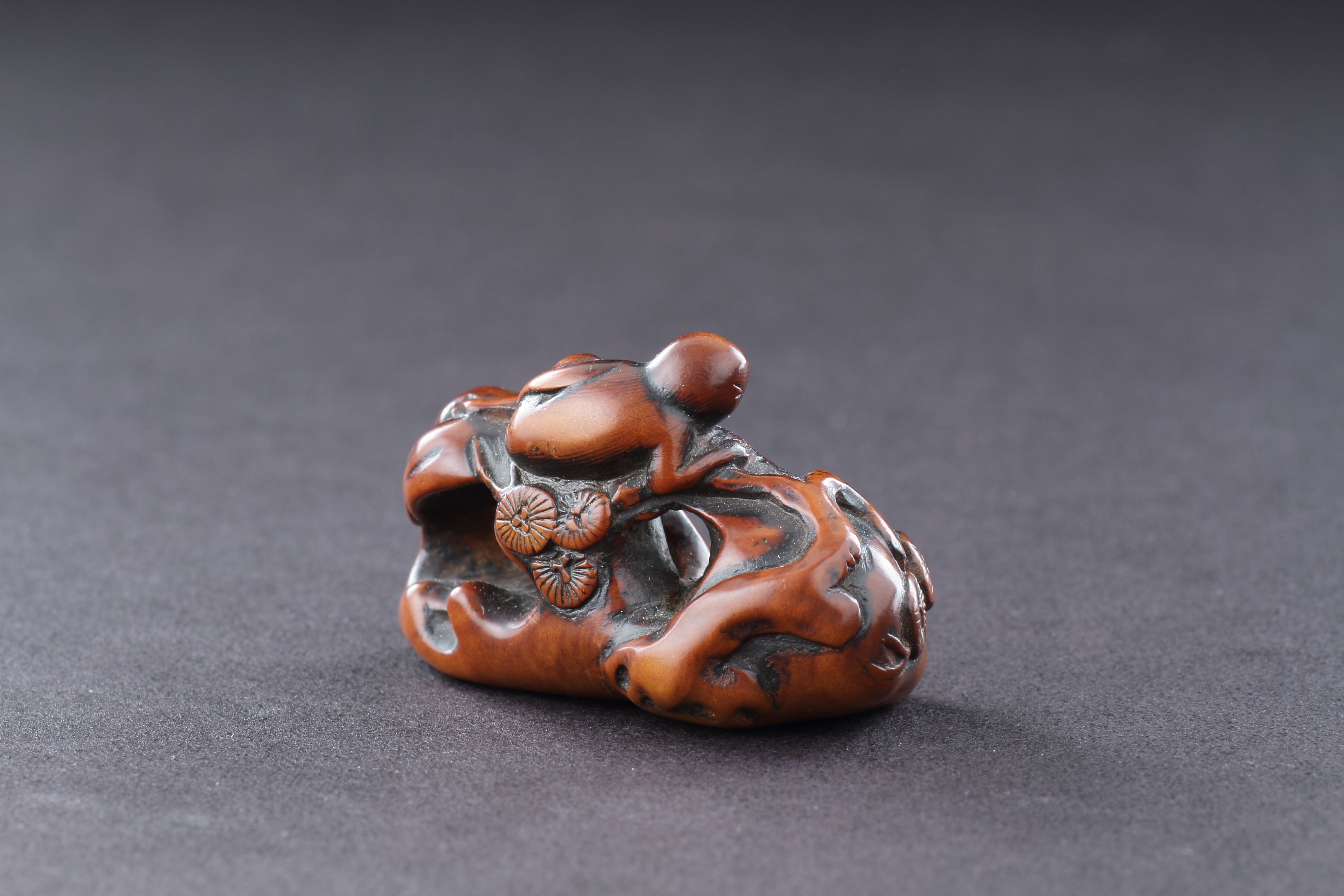 Japanese Boxwood Netsuke of Two Monkeys Climbing over a Rock with ...