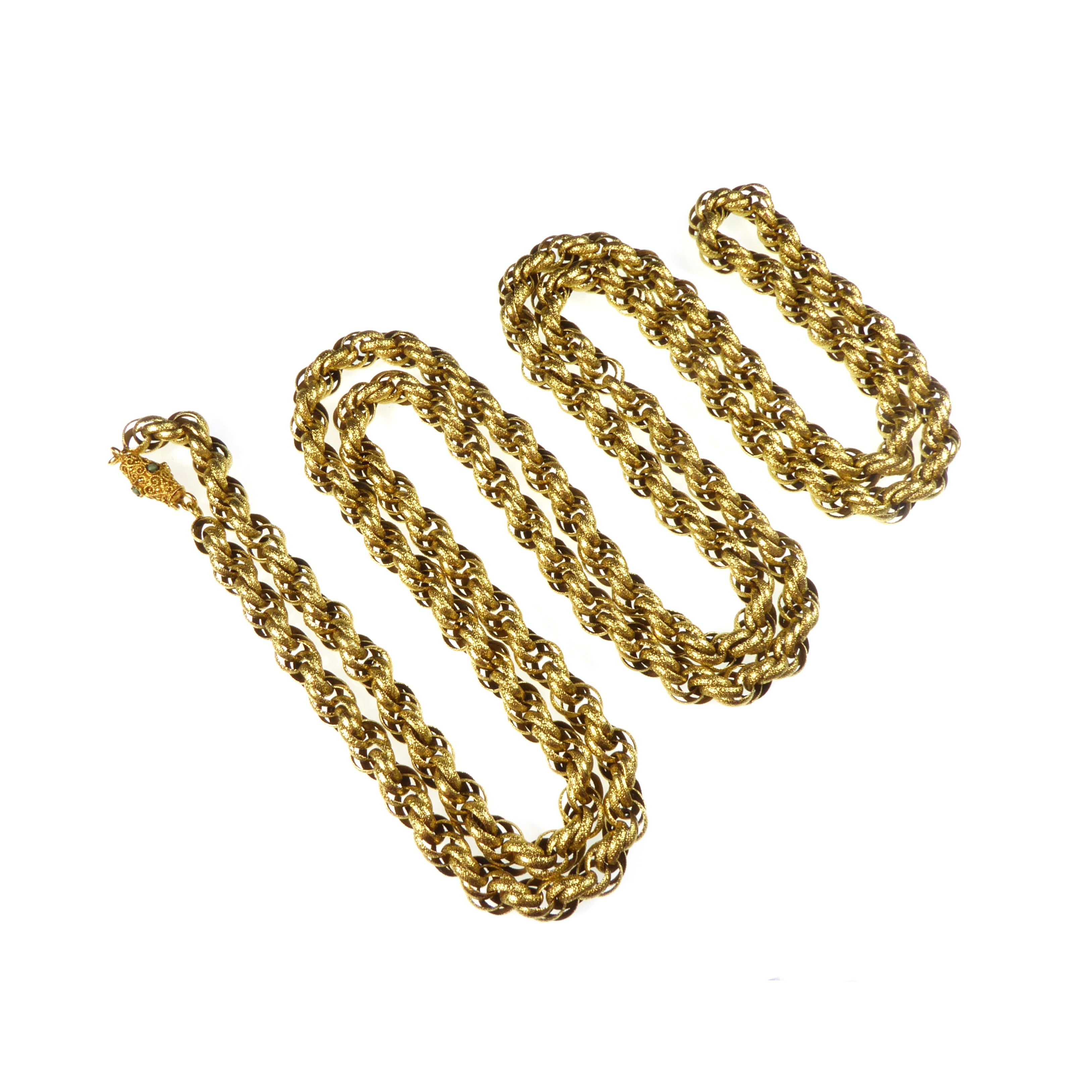 19th century 18ct gold ropetwist muff chain necklace with barrel clasp ...