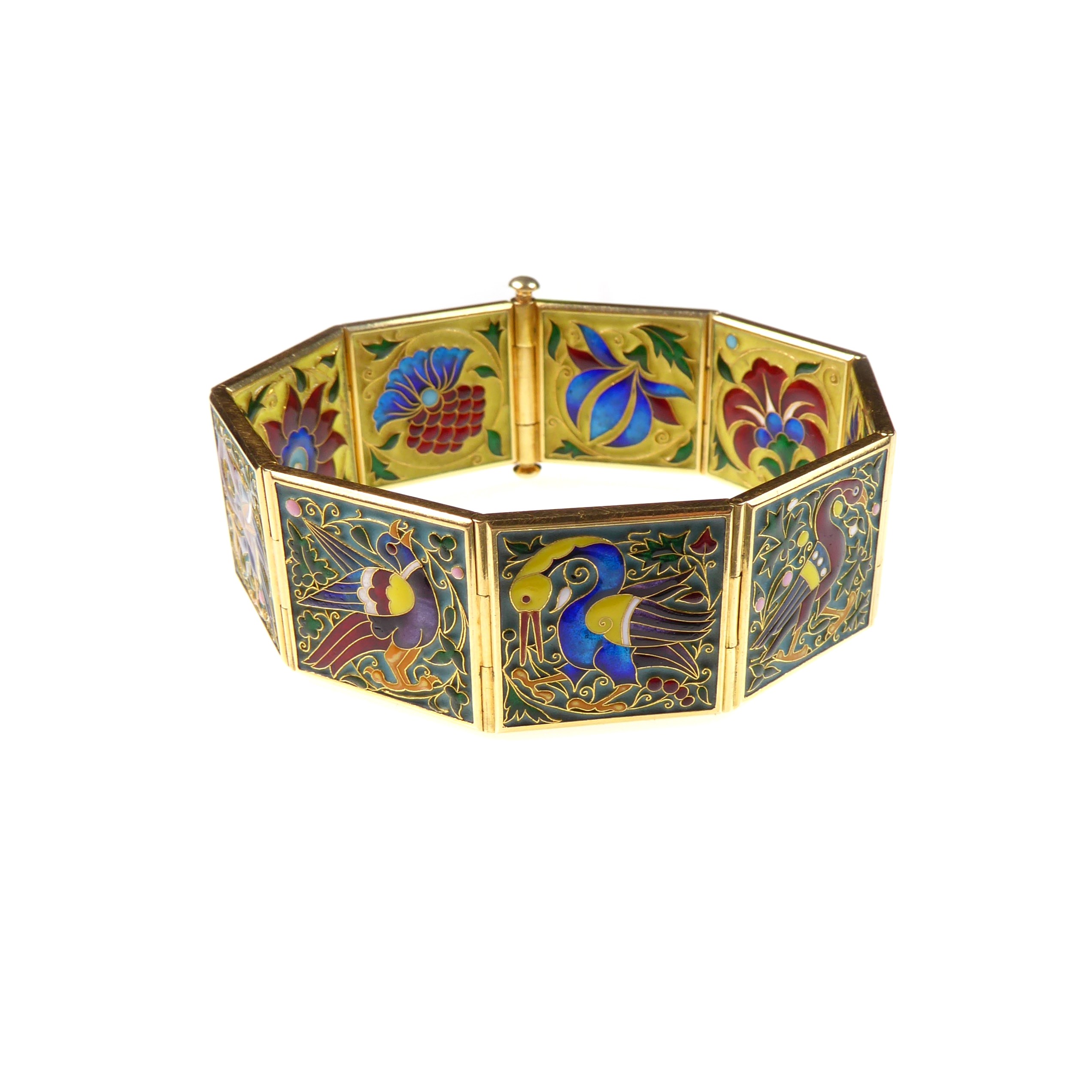 Falize - Enamel and gold articulated panel bracelet | MasterArt