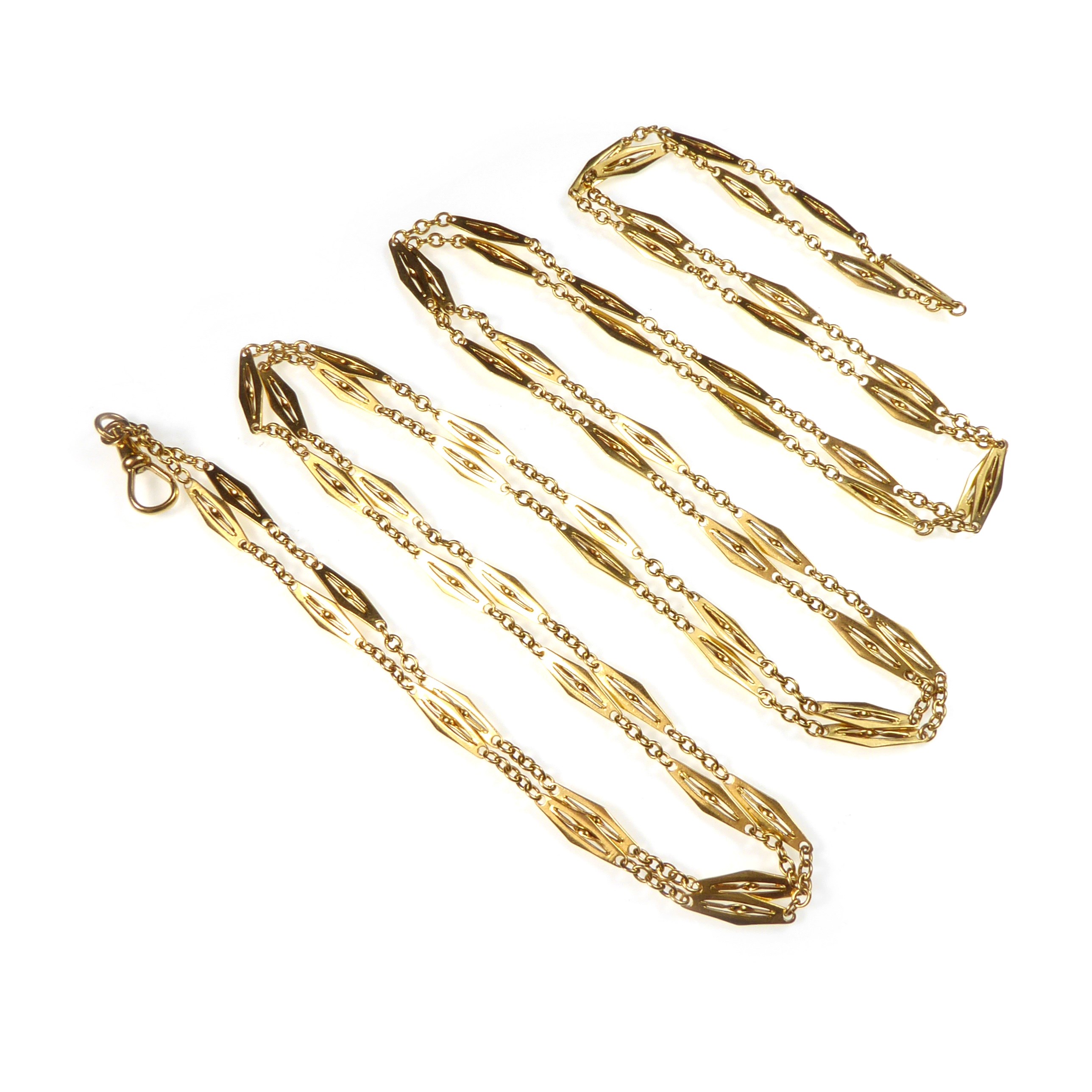 Antique gold long chain necklace with elongated lozenges | MasterArt