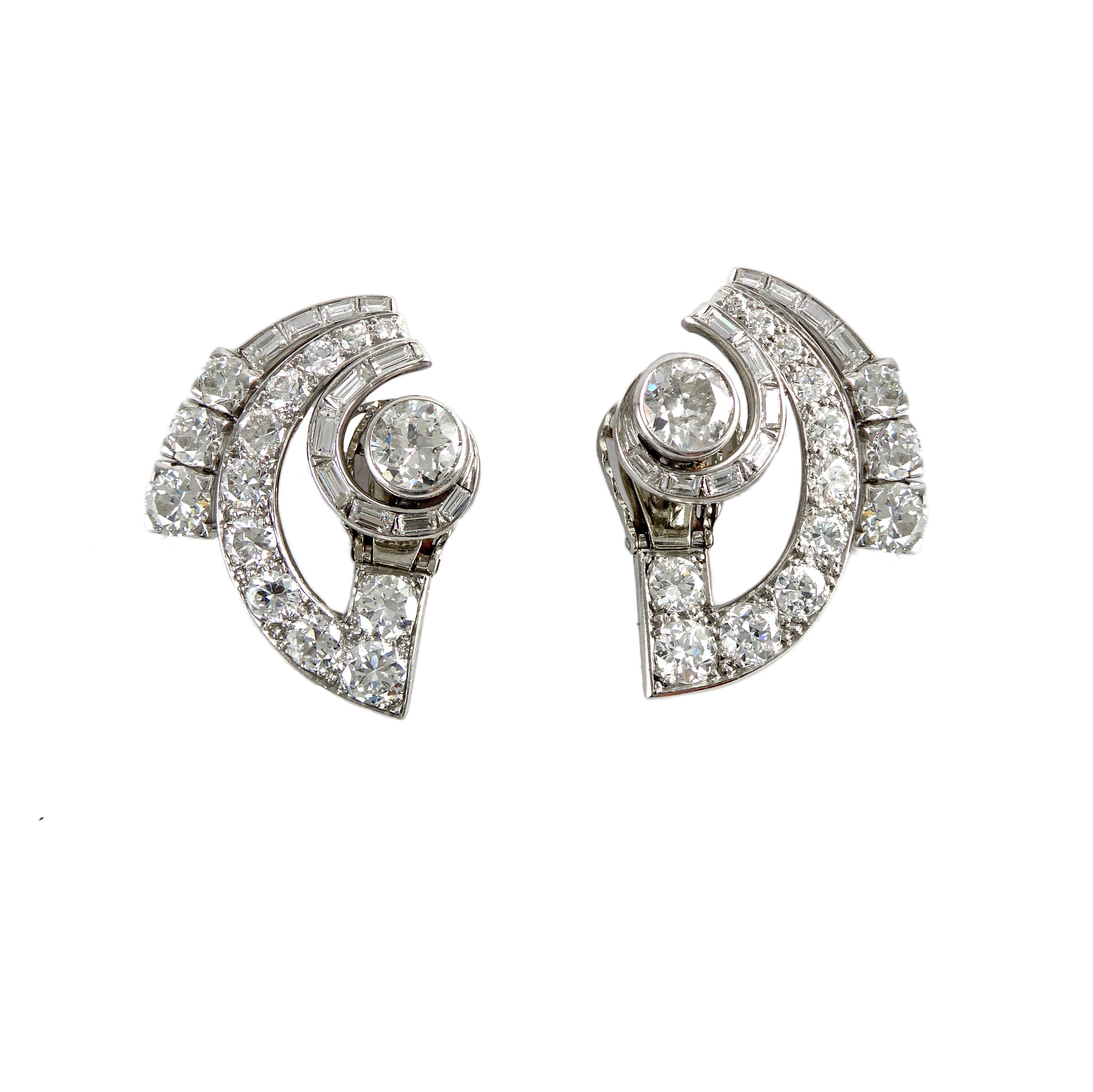 Art Deco diamond arc scroll cluster earrings by Rubel Freres, Paris, of ...