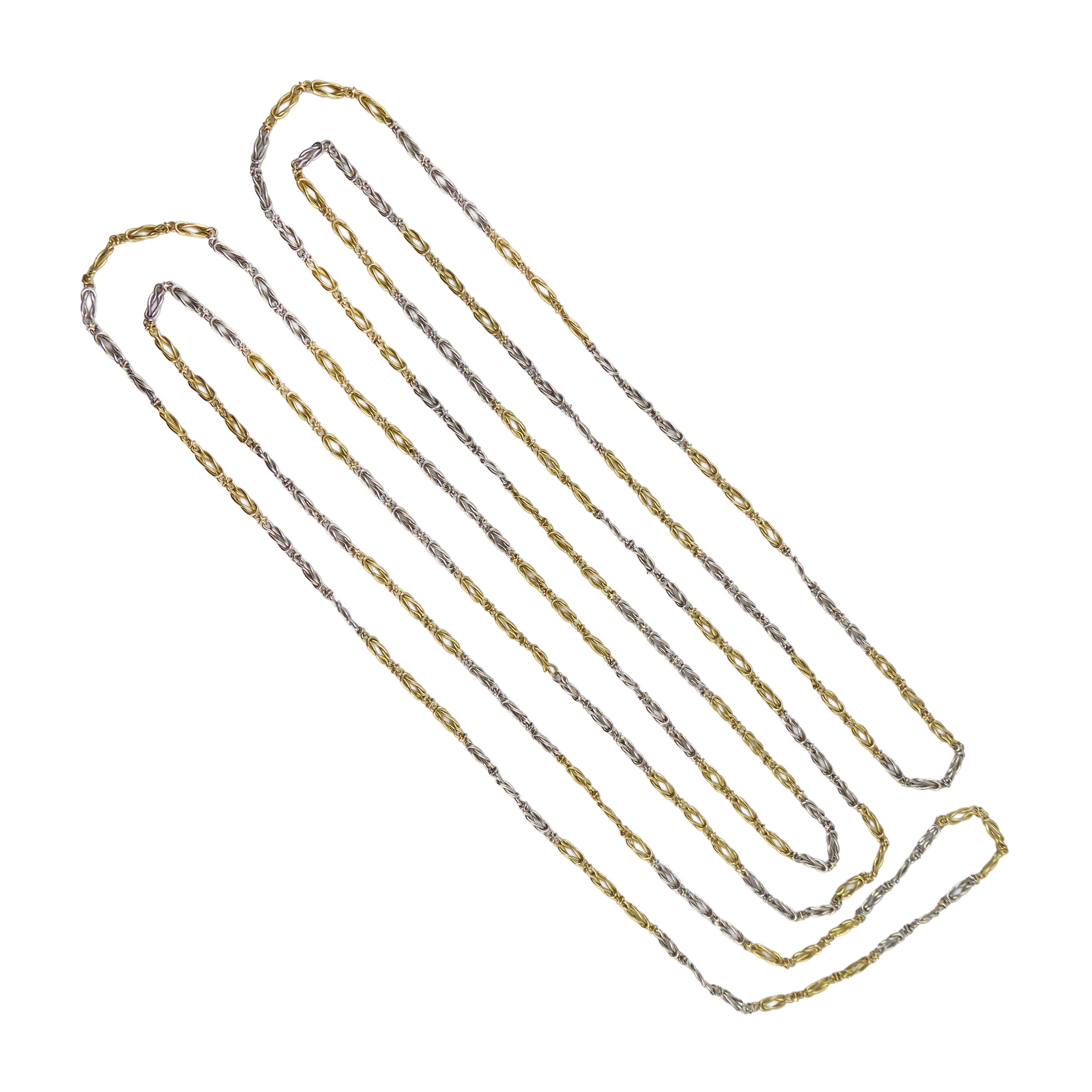 Early 20th century two colour gold and platinum fancy link long chain ...