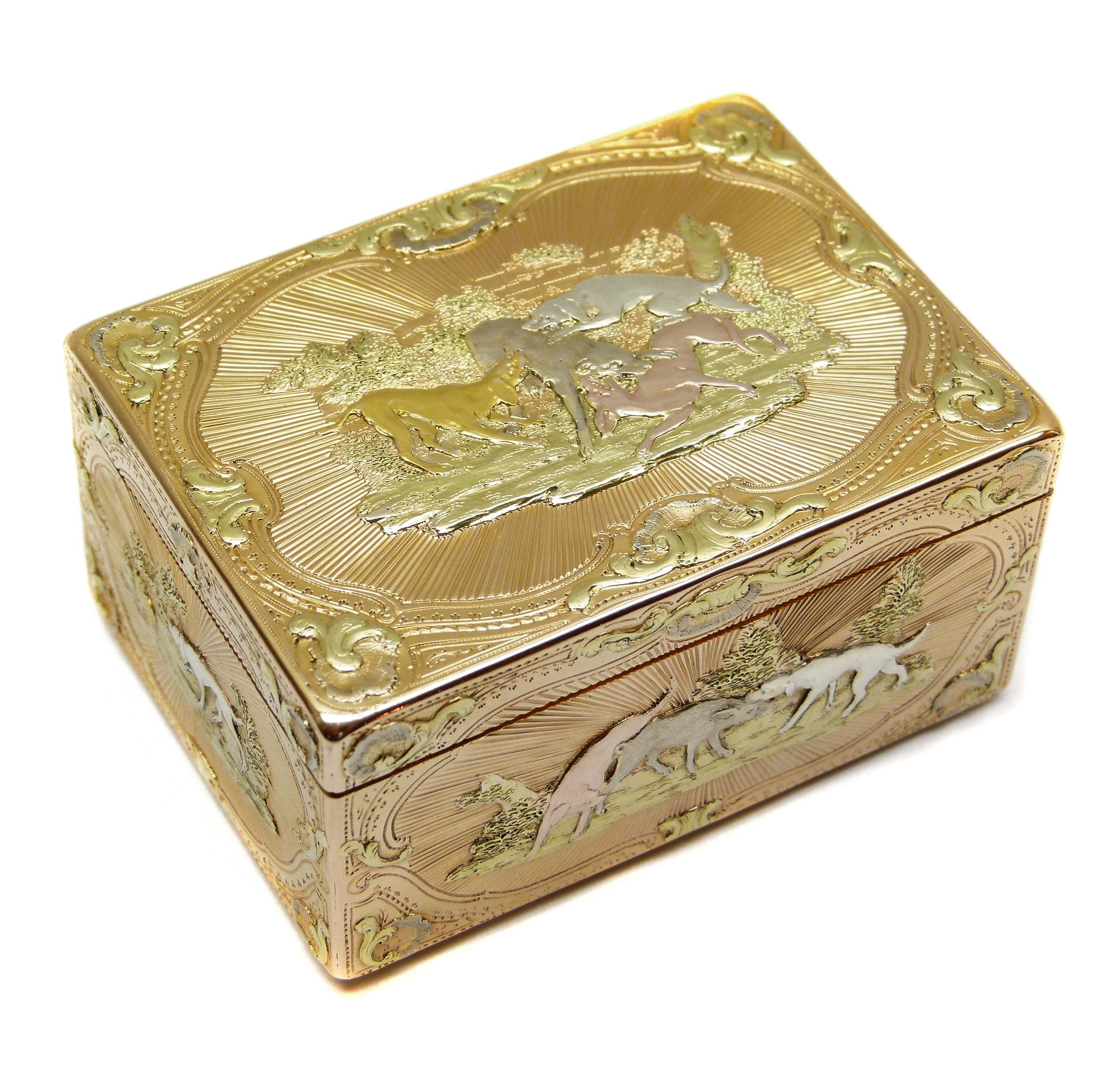 Louis XV coloured gold rectangular box by Nicolas Delions, Paris, 1761 ...