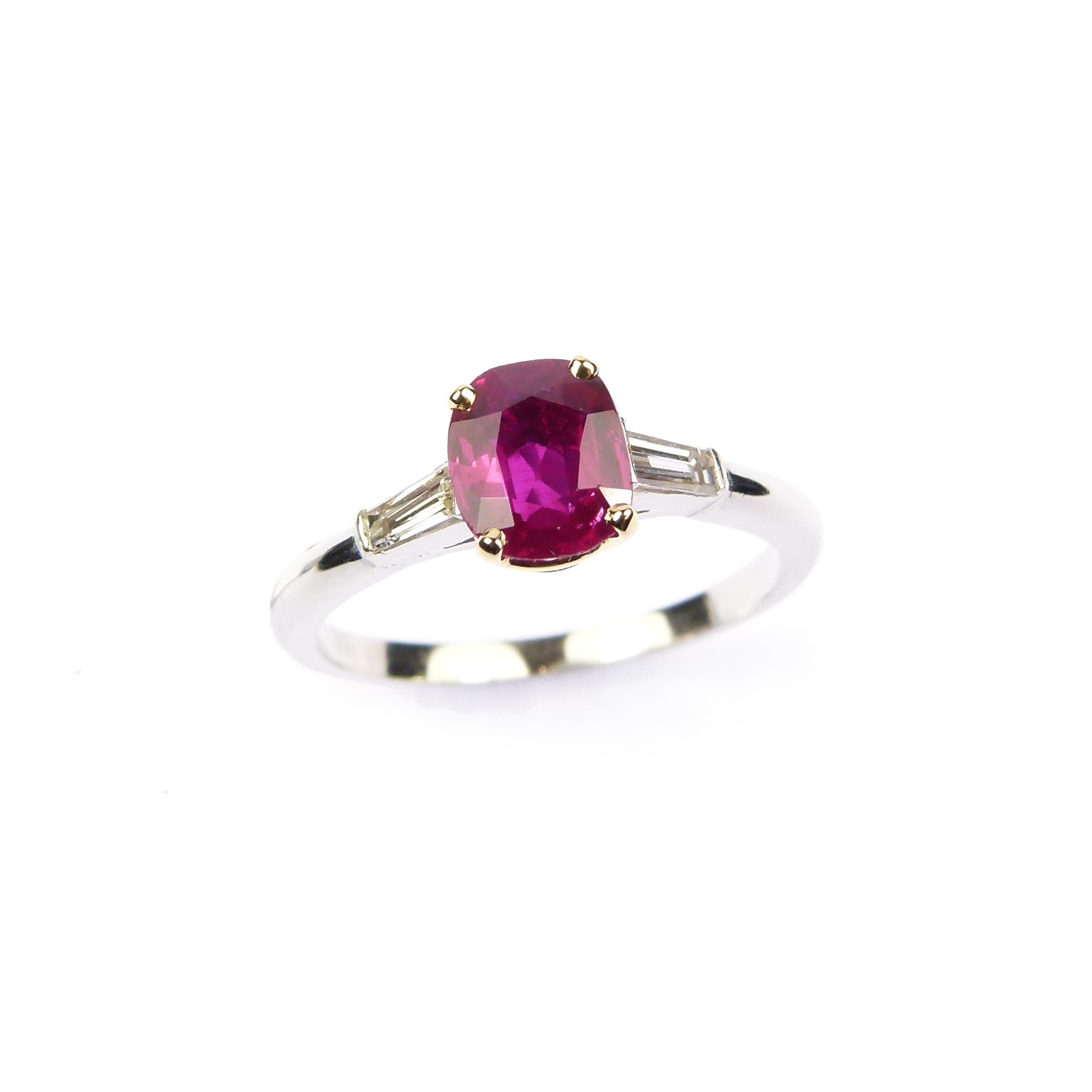Single stone cushion cut ruby ring, the claw set Burma ruby 1.11ct ...
