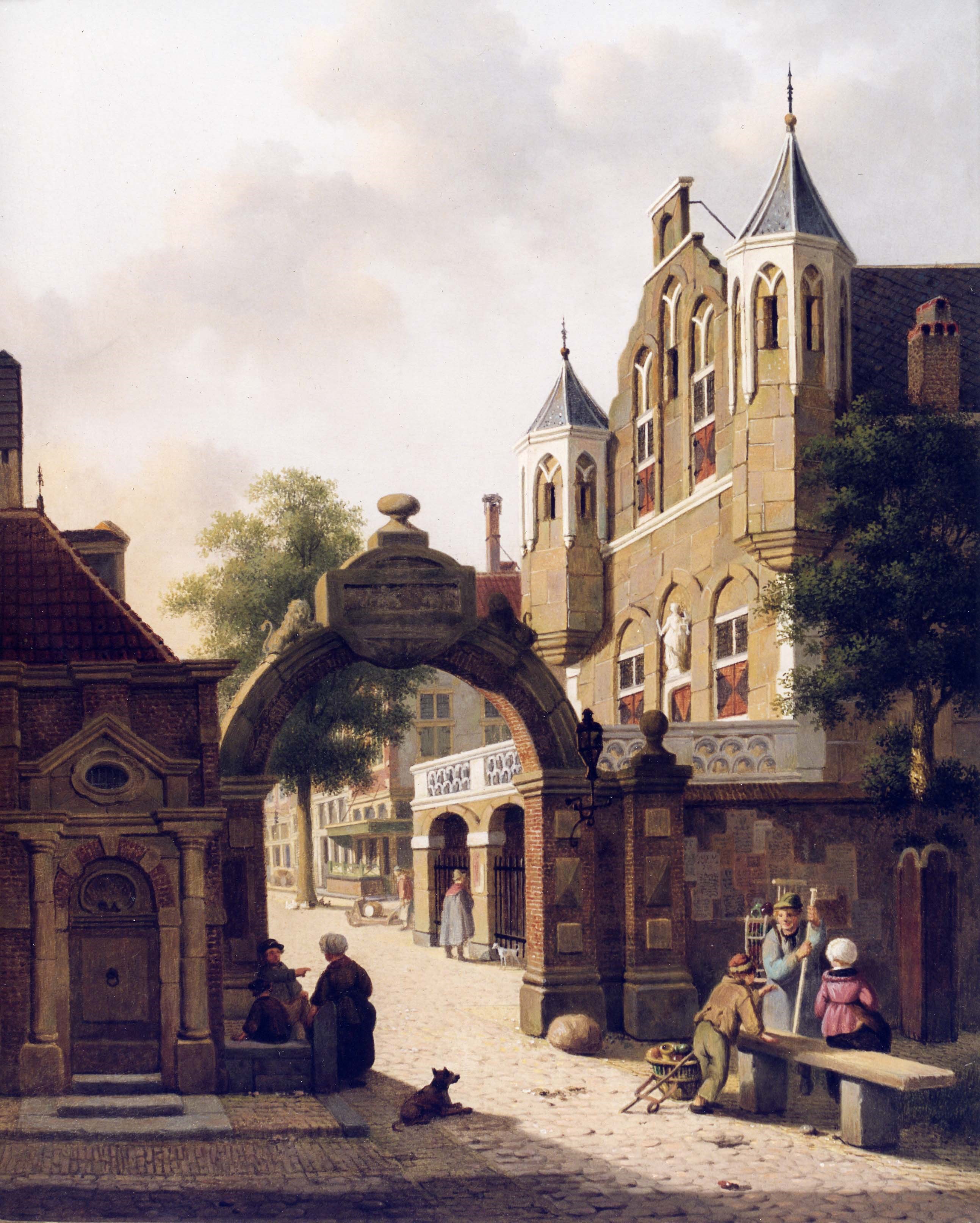 Jan Hendrick Verheyen - Dutch Street Scene with Figures in the ...